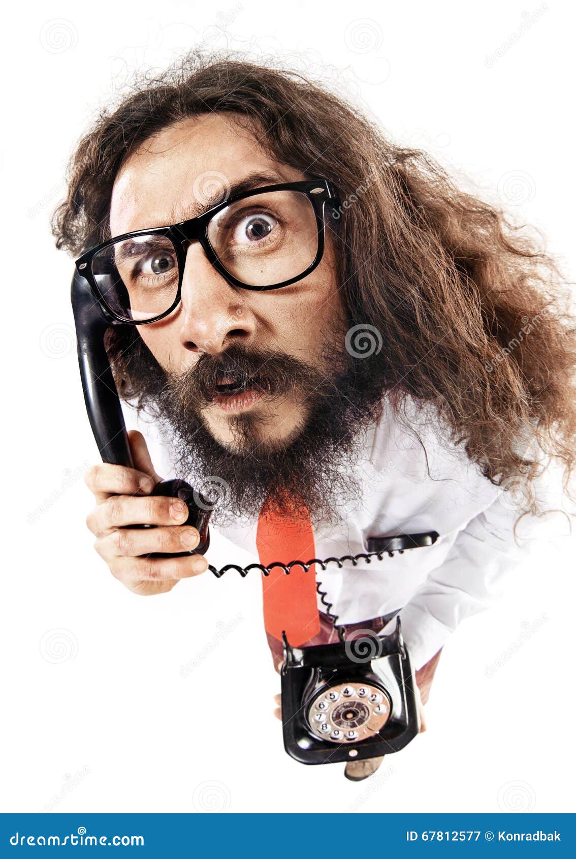 Funny Portrait of a Nerd Talking on the Phone Stock Image - Image of ...