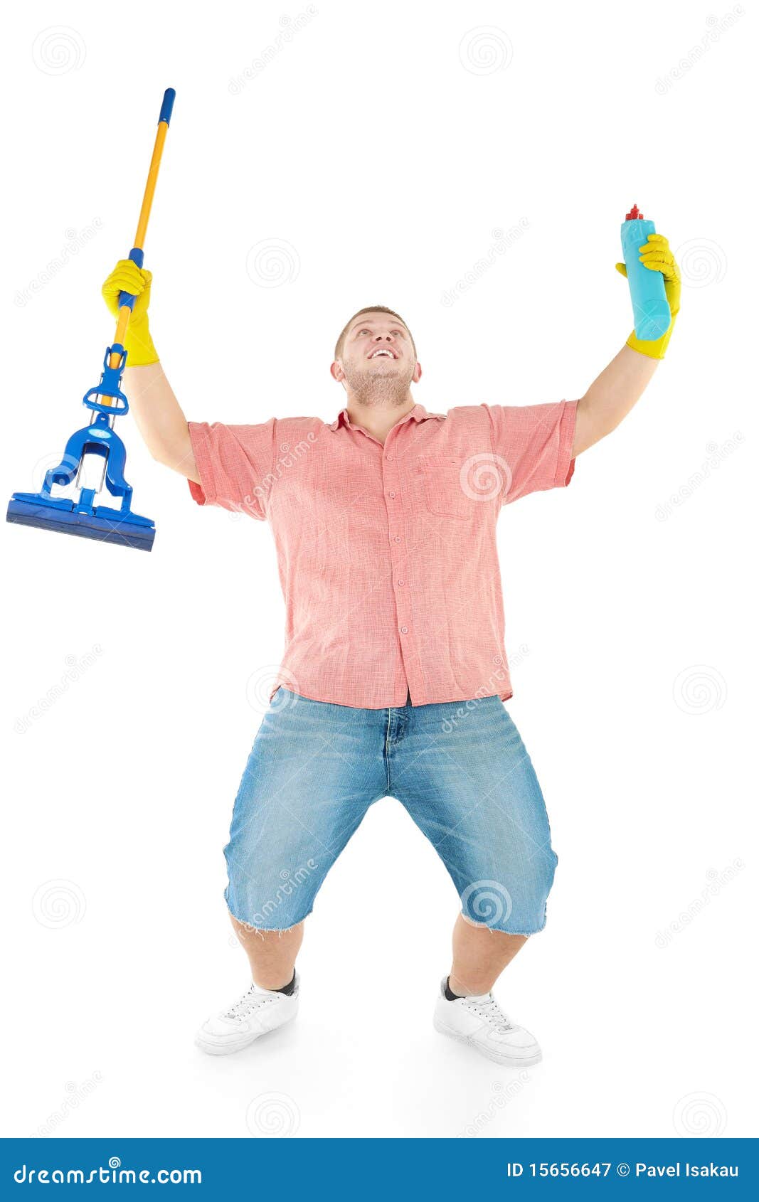 Funny Portrait of Standing Cleaner. Stock Image - Image of domestic ...