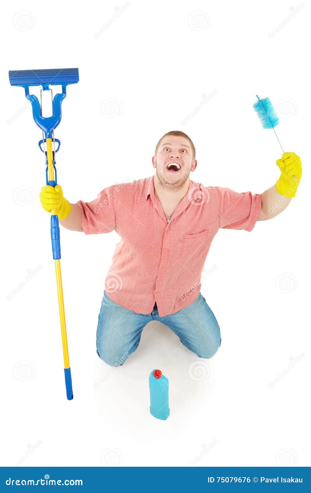 Funny Portrait of Standing Cleaner. Stock Photo - Image of service ...