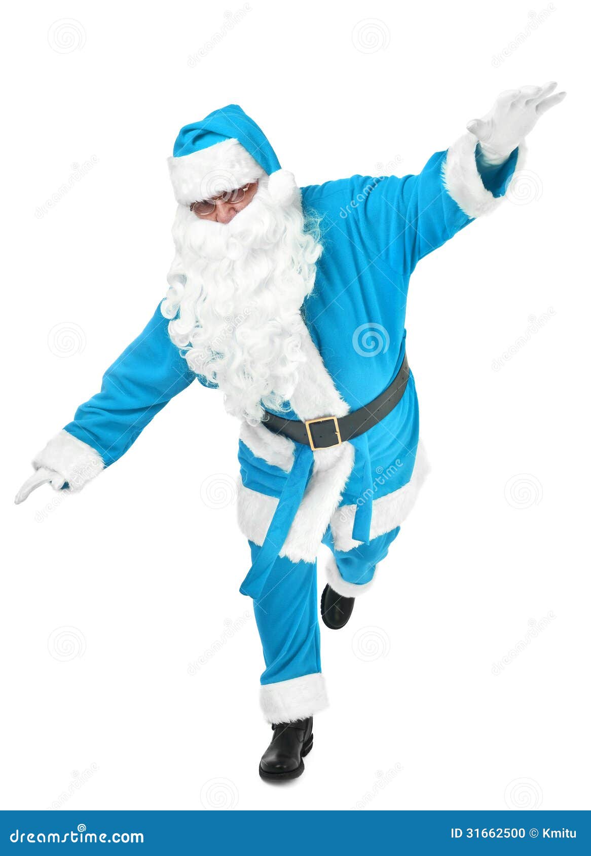 Funny Pose of Blue Santa Claus Stock Photo - Image of exercise, costume ...
