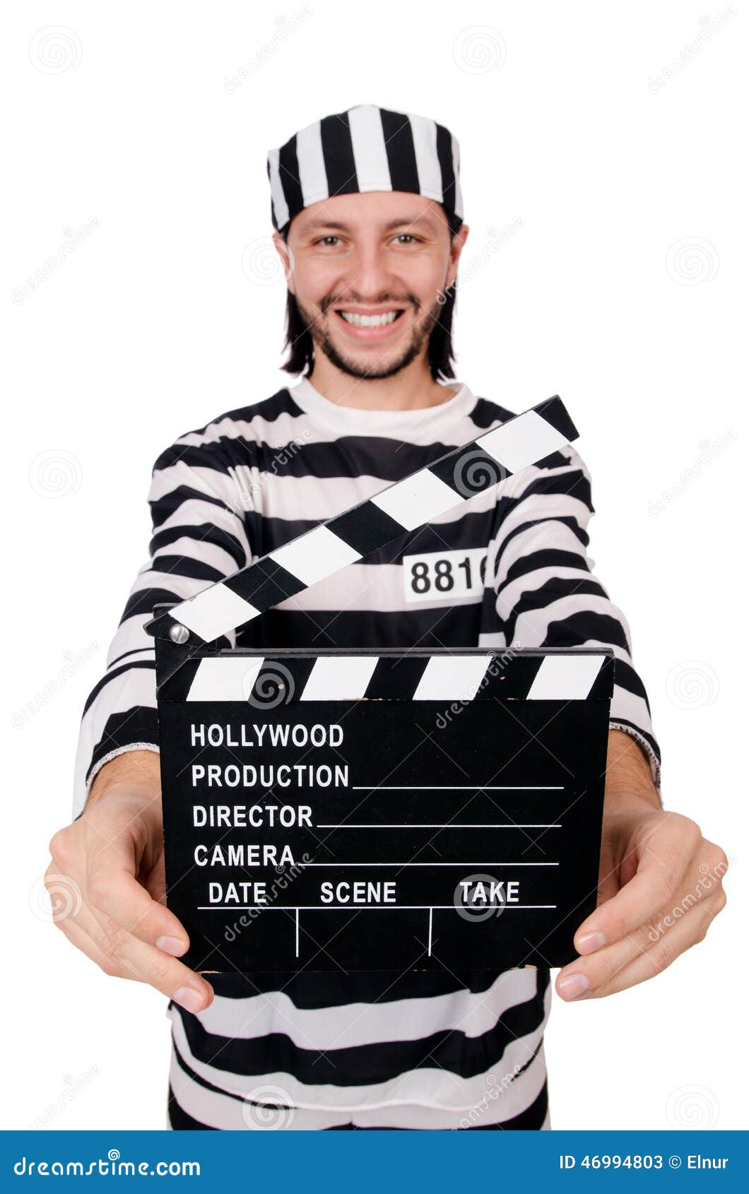 Funny Prison Inmate with Movie Board Isolated Stock Image - Image of ...