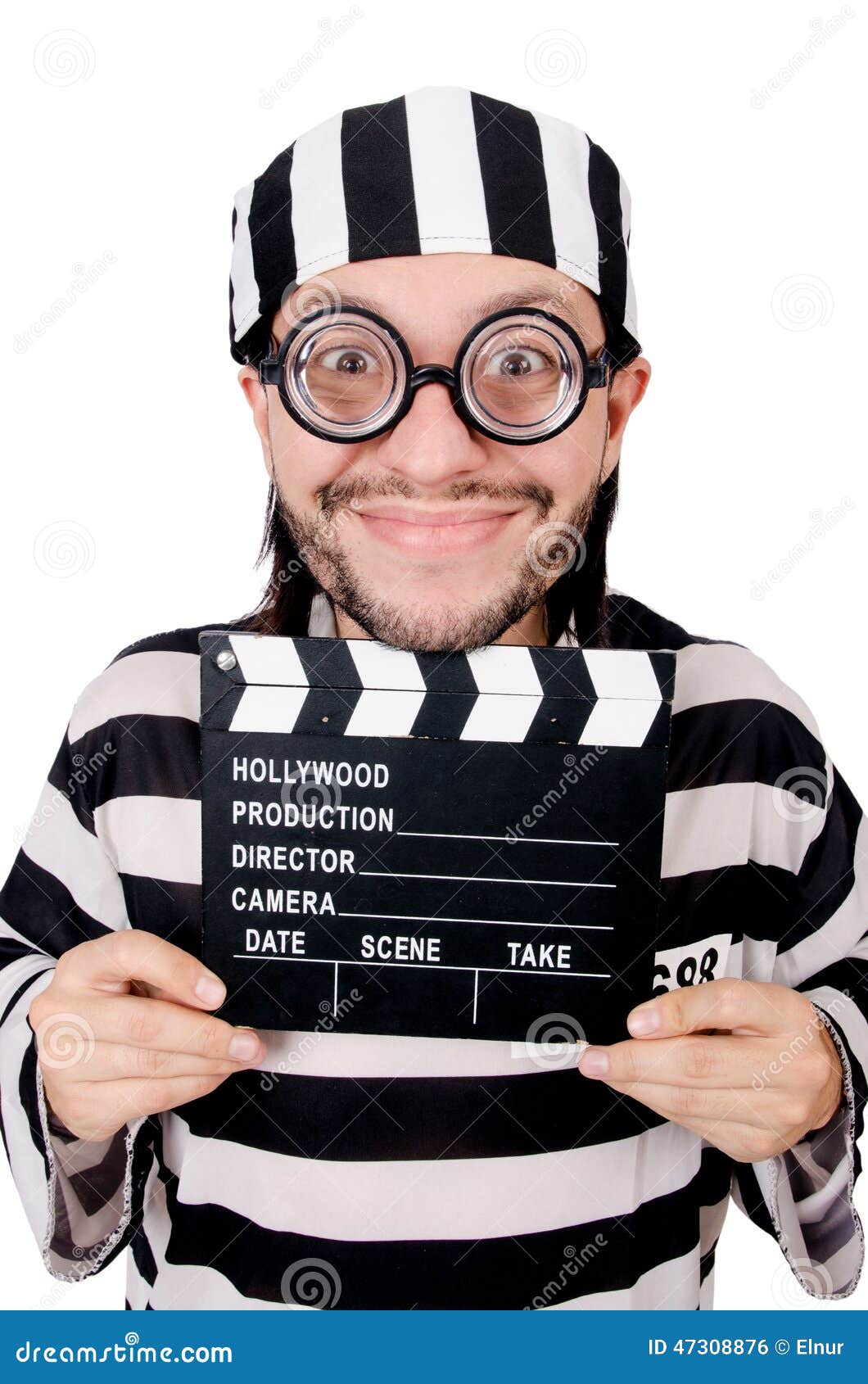 Funny Prison Inmate with Movie Board Isolated Stock Photo - Image of ...