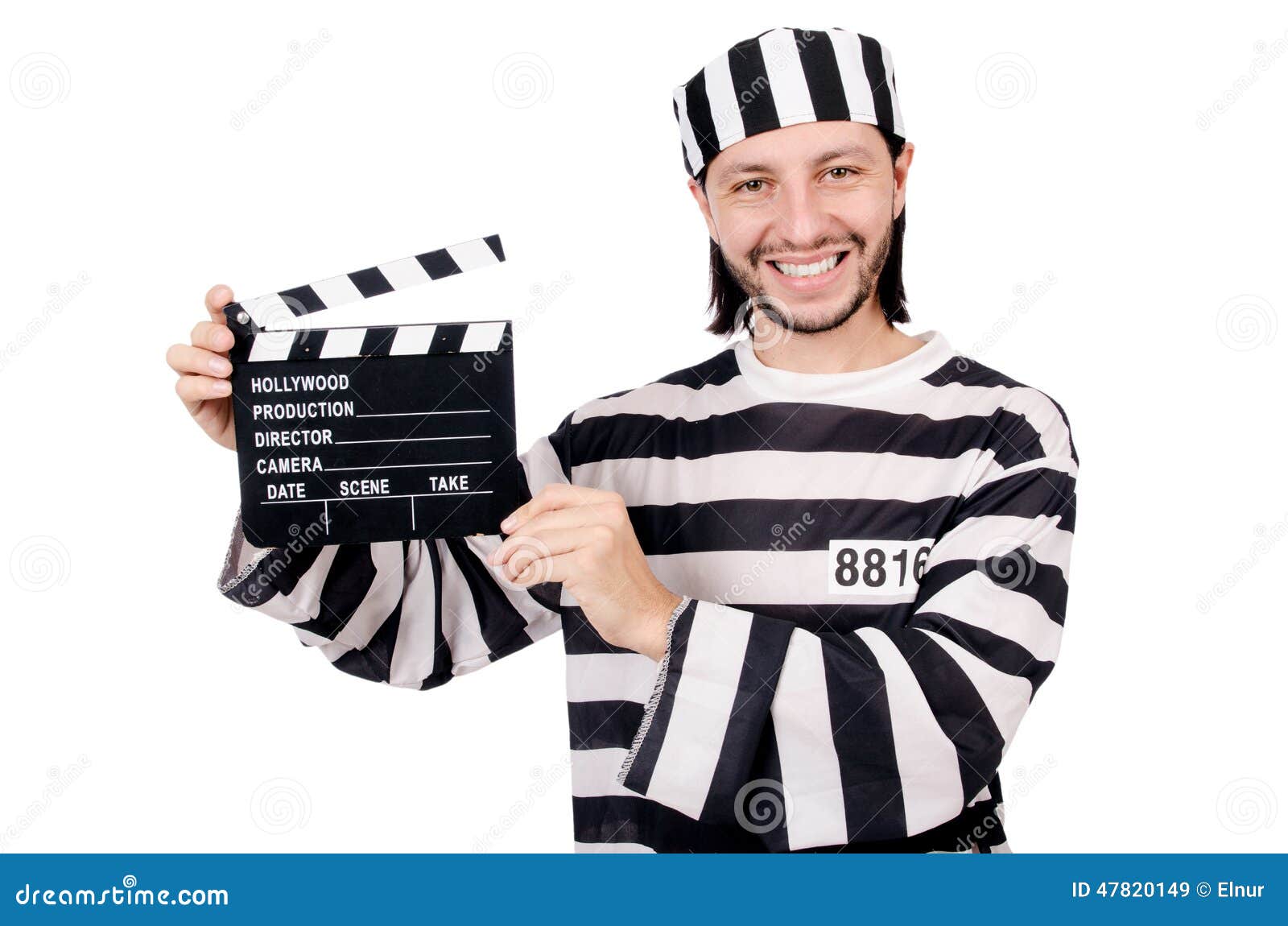 Funny Prison Inmate with Movie Board Isolated Stock Image - Image of ...