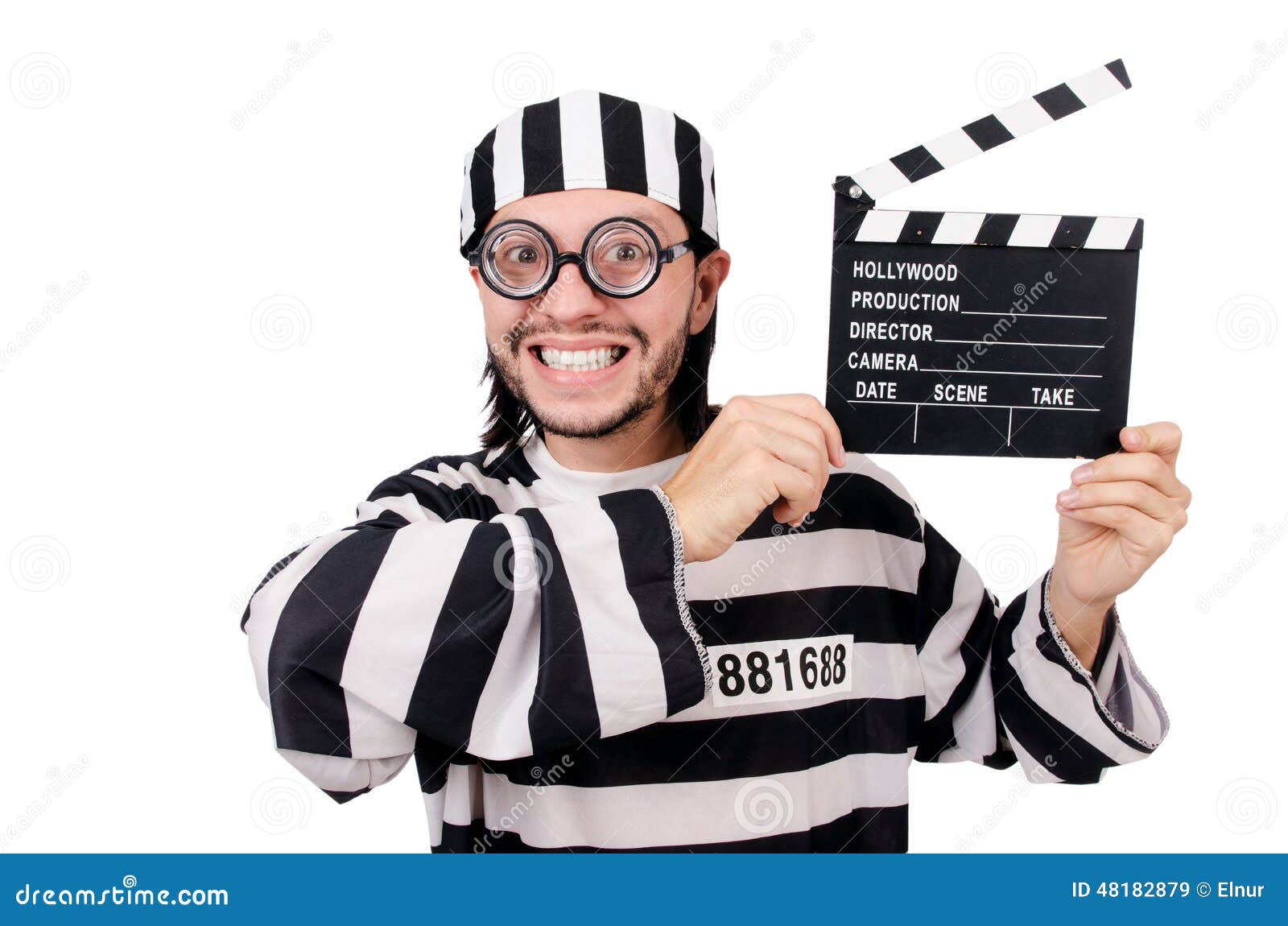 Funny Prison Inmate with Movie Board Isolated Stock Image - Image of ...