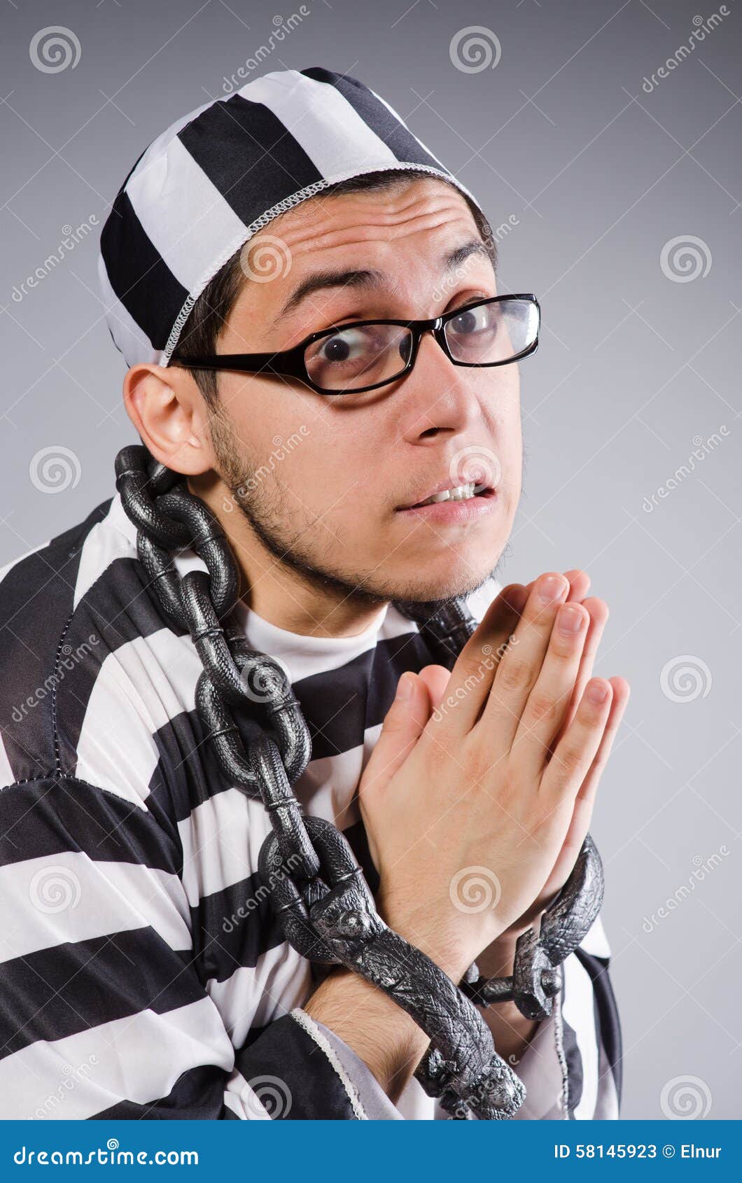 Funny prisoner in chains stock image. Image of posing - 58145923