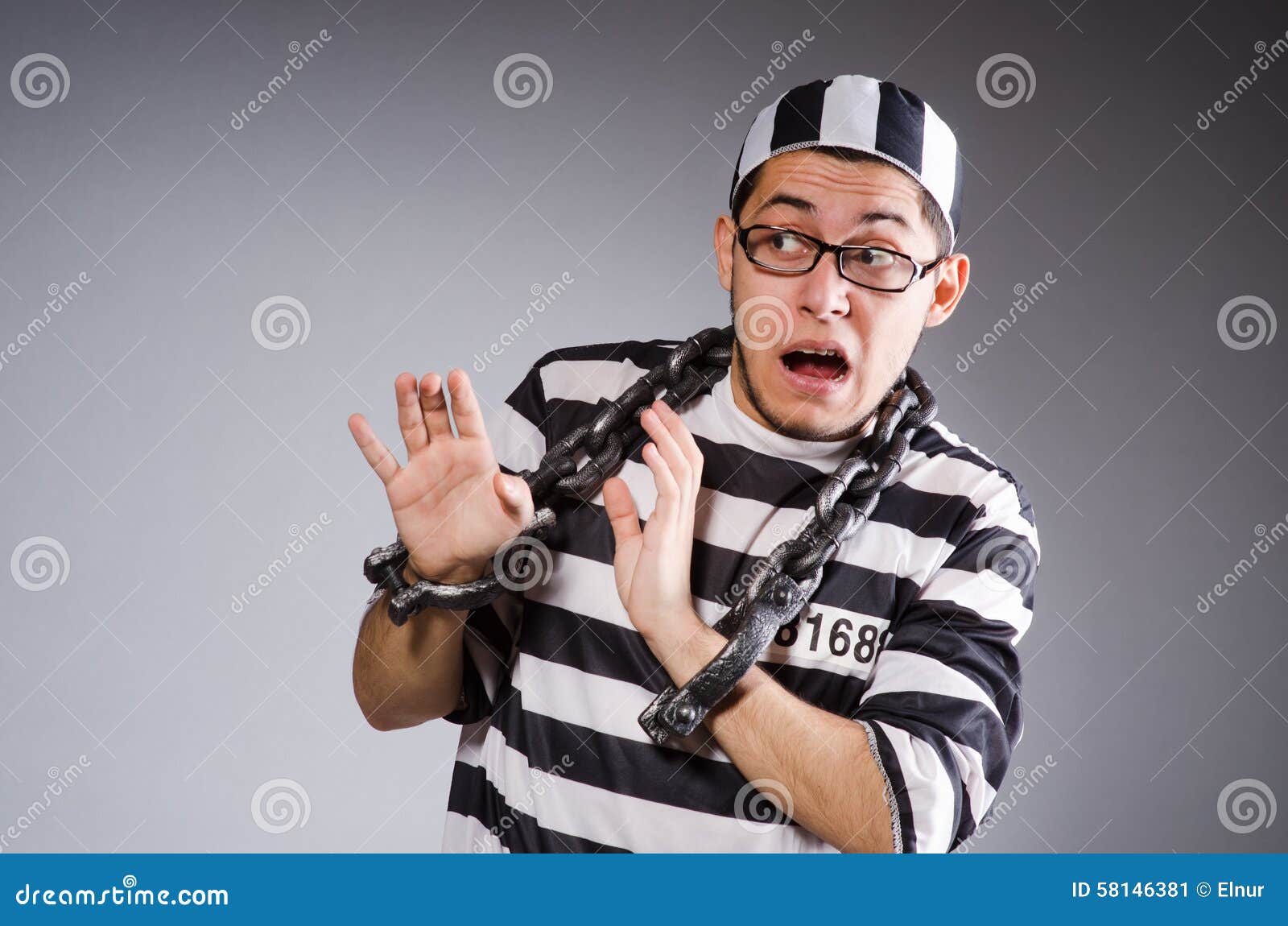 Funny prisoner in chains stock image. Image of comic - 58146381