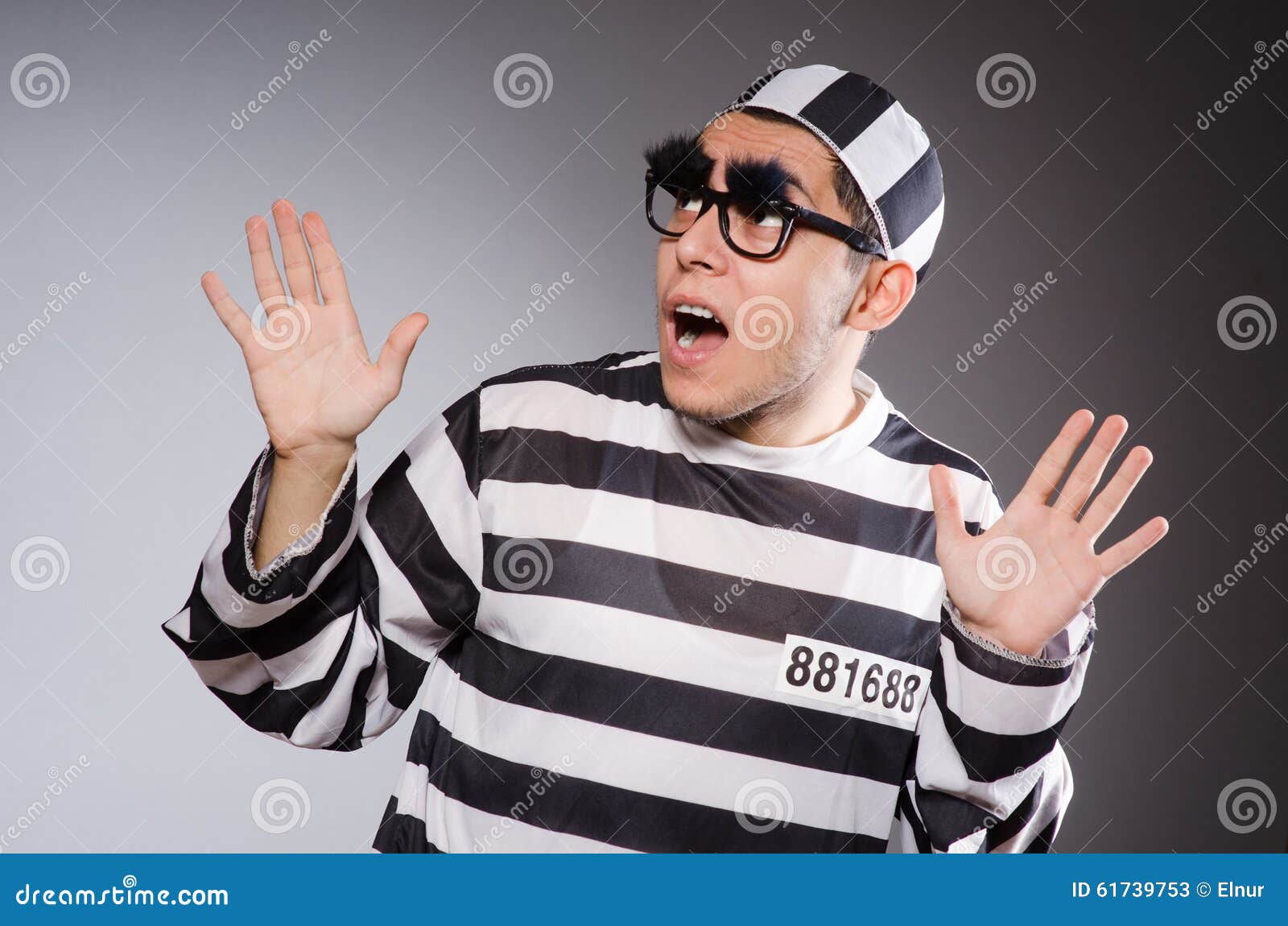 The Funny Prisoner with Faked Eyebrows in Striped Stock Image - Image ...
