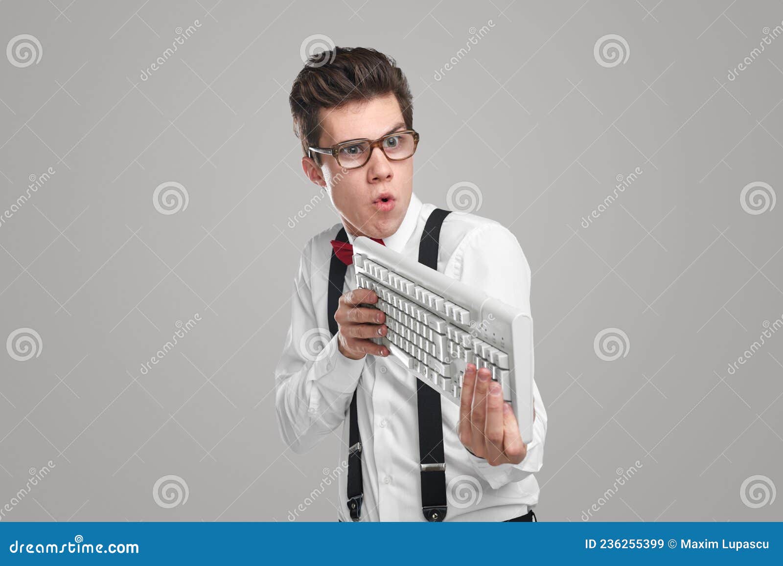 Funny Programmer with Keyboard in Studio Stock Image - Image of ...
