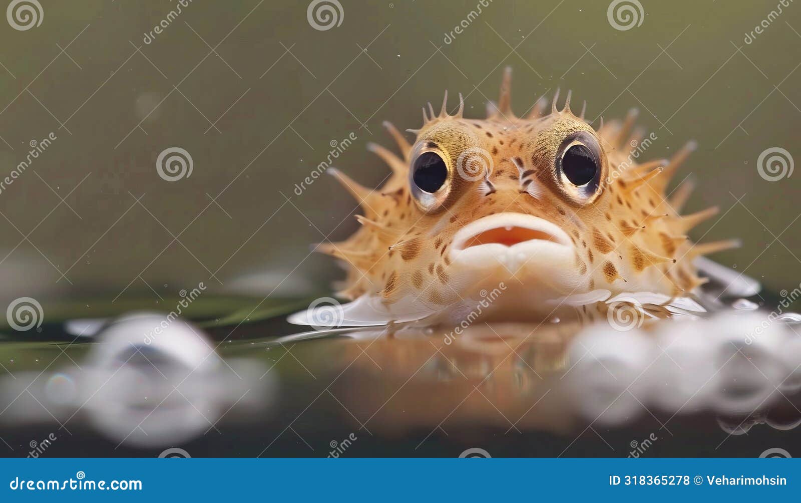 Funny Pufferfish in the Water. Stock Illustration - Illustration of yellow, water: 318365278