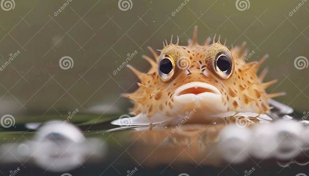 Funny Pufferfish in the Water. Stock Illustration - Illustration of ...