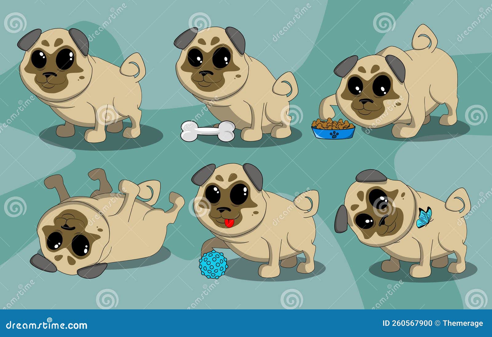 Funny Pug in Different Poses for Illustrator Stock Vector ...