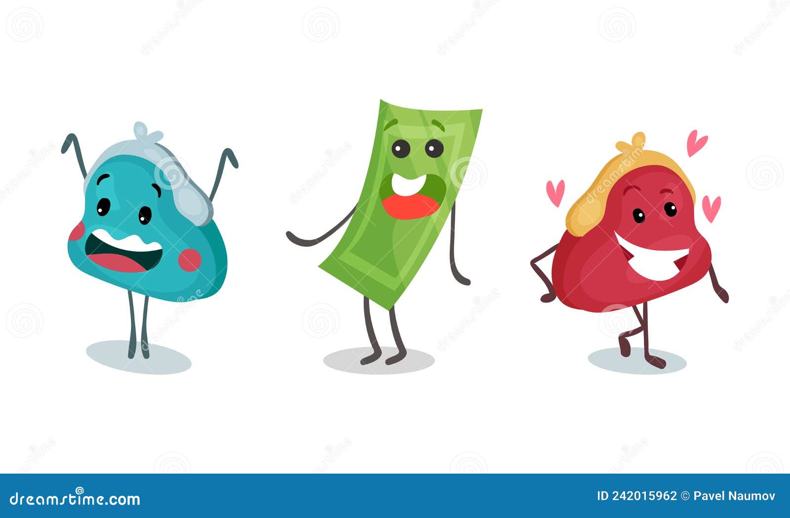 Funny Banknote Humanized Character With Arm And Legs Vector Set ...