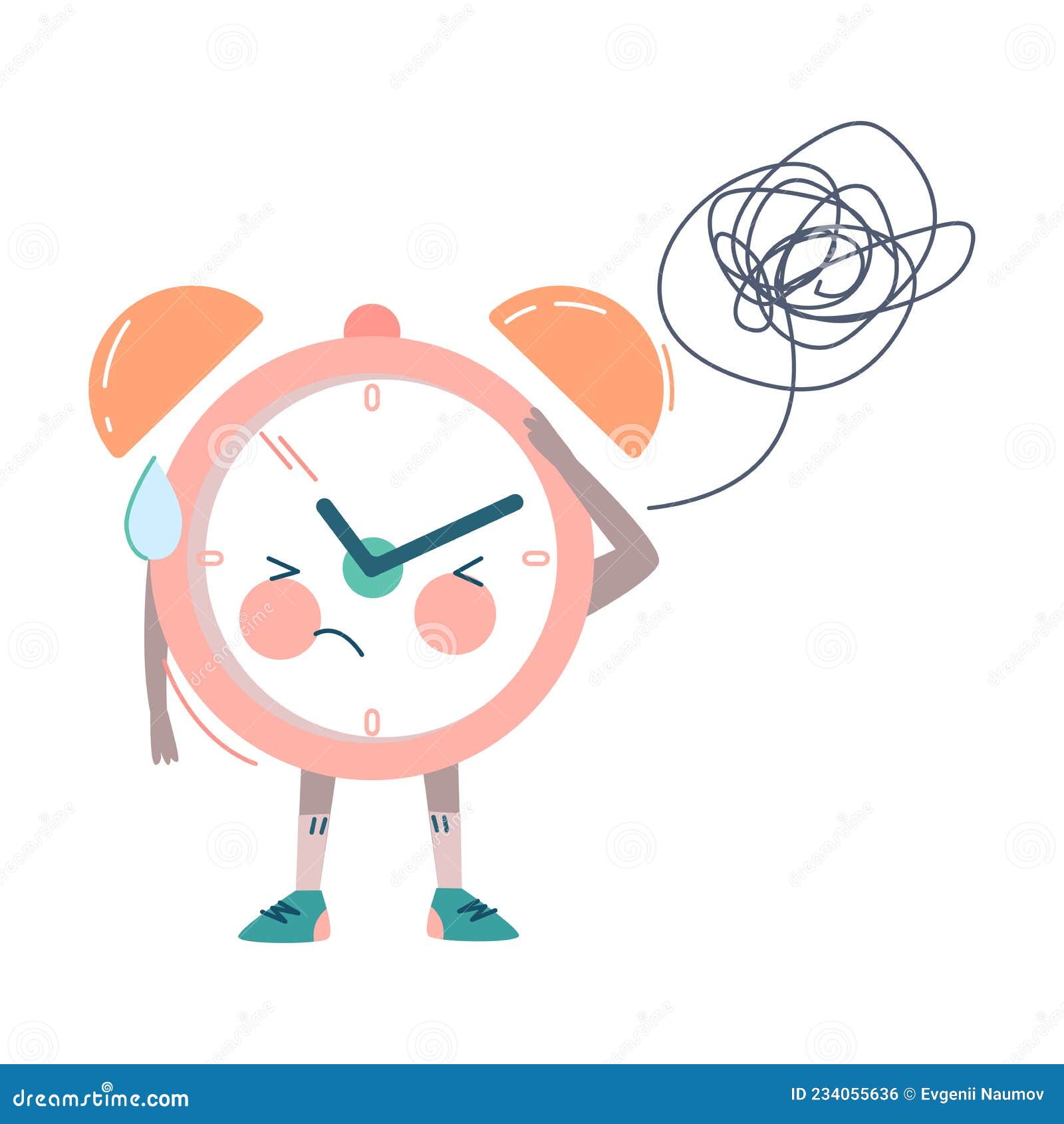 Funny Puzzled Clock Character Scratching His Head and Thinking Vector ...