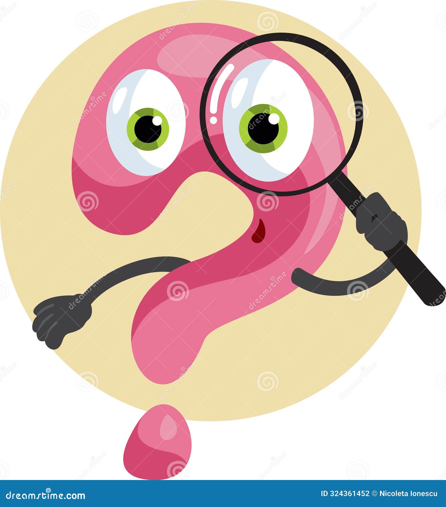 Funny Question Mark Vector Character with Magnifier Stock Illustration ...