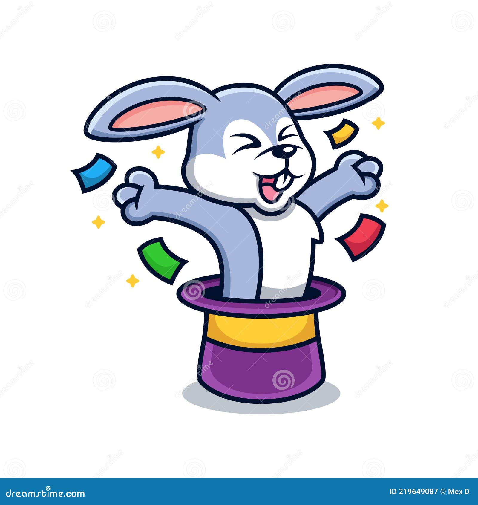 Funny Rabbit with Magic Hat Cartoon. Vector Icon Illustration, Isolated ...