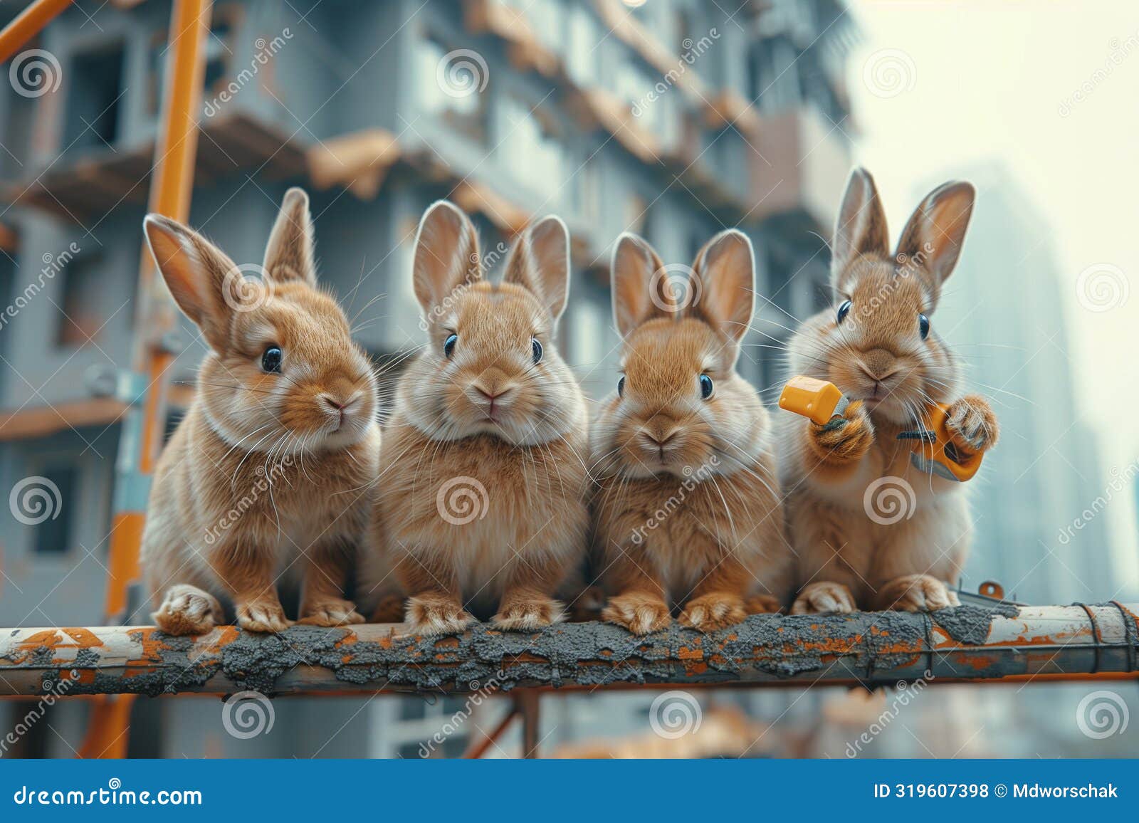 Funny Rabbits that Look Like Workers at a Construction Site Stock ...