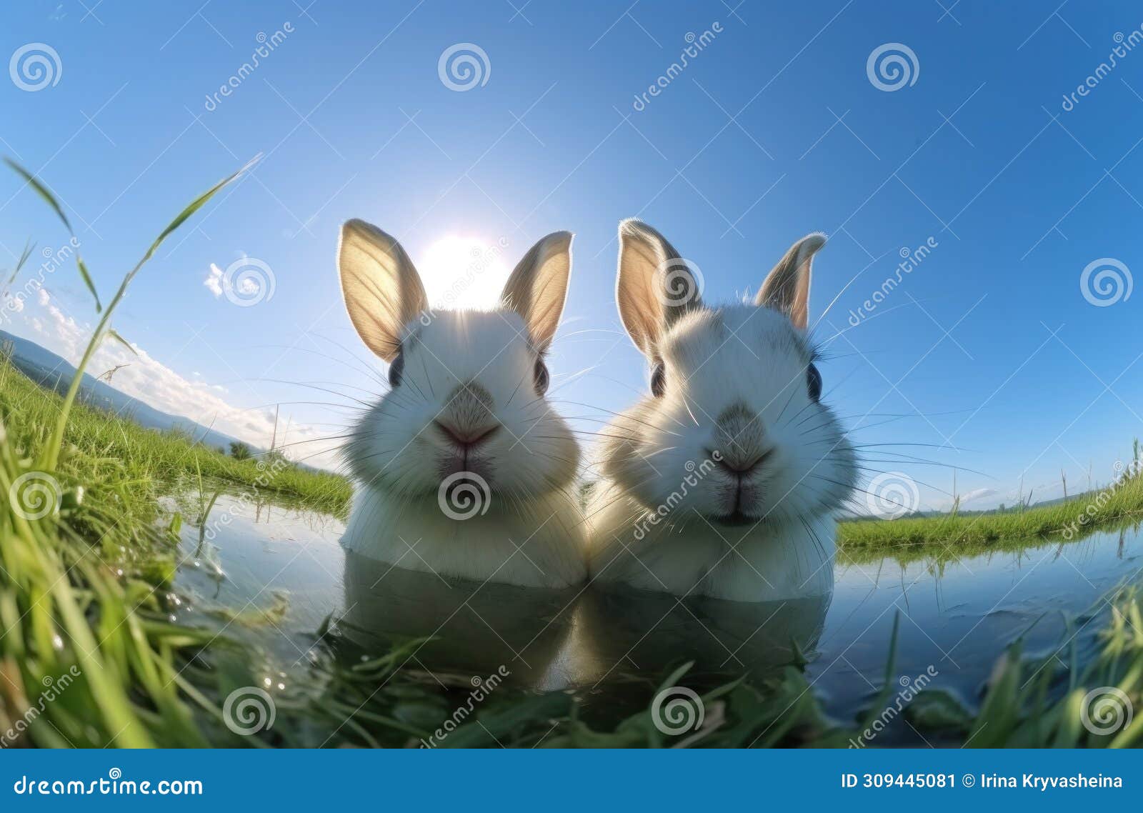 Funny rabbits portrait stock image. Image of white, grass - 309445081