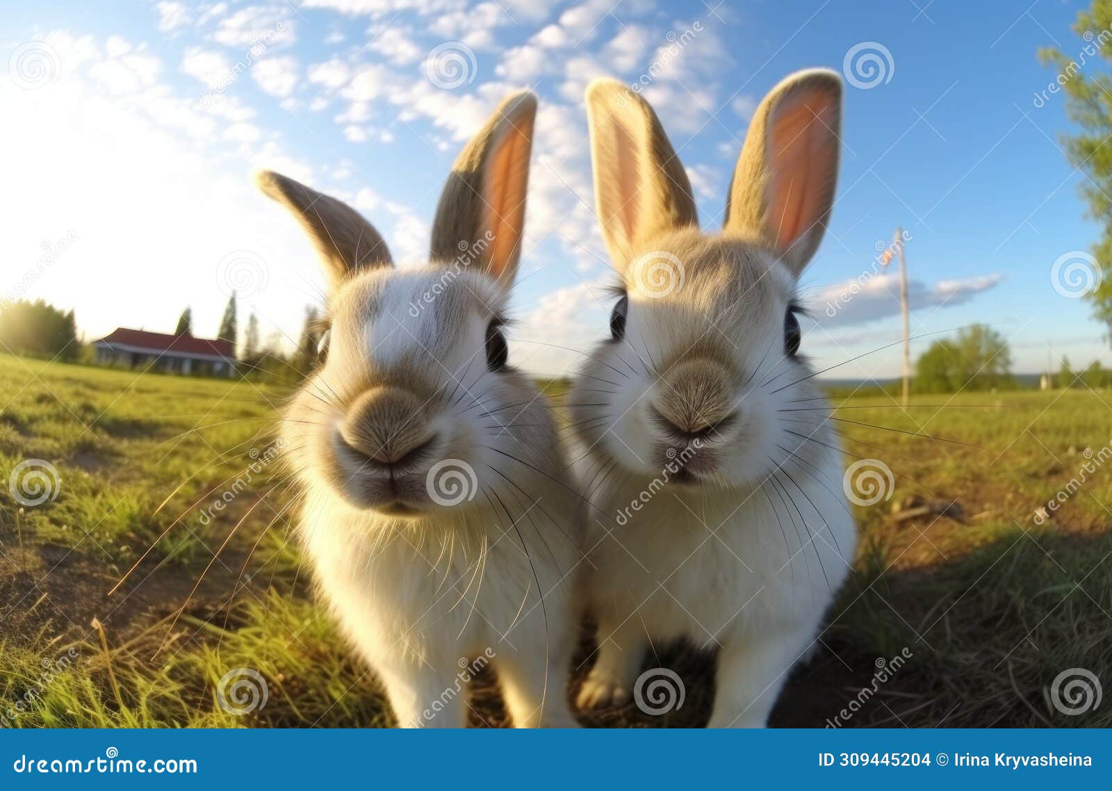 Funny rabbits portrait stock photo. Image of field, white - 309445204