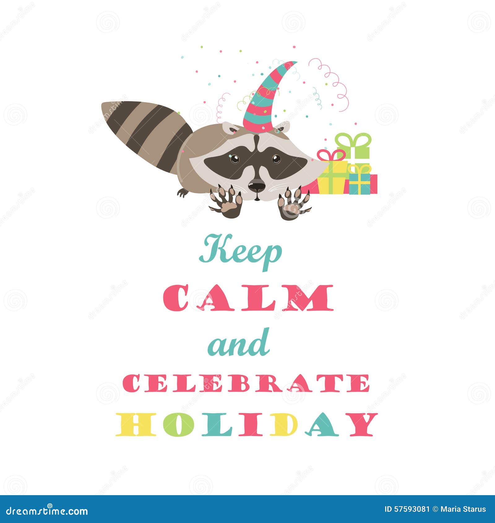 Funny Raccoon Celebrating Holiday Stock Vector - Illustration of nature ...