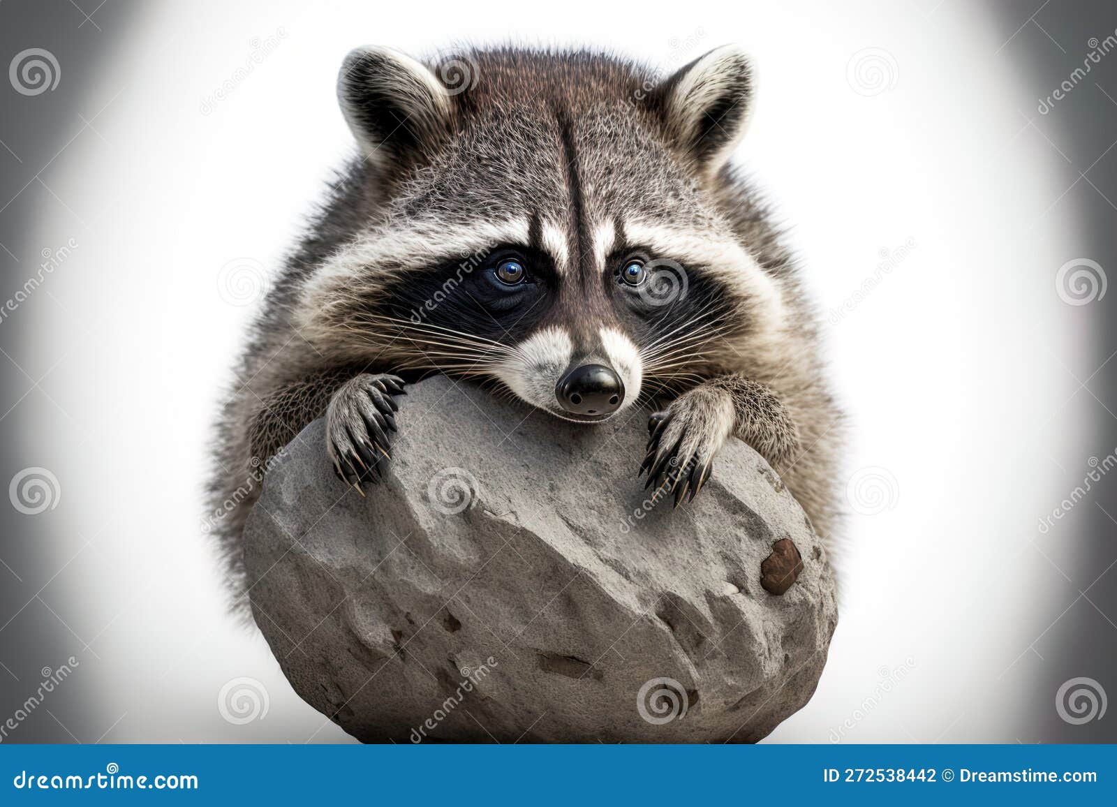 Funny Raccoon Portrait on a White Backdrop with a Rock Motion Stock ...