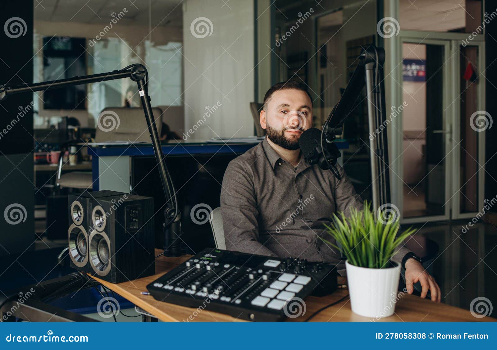 Funny Radio Presenter or Host in Radio Station Studio, Portrait of ...