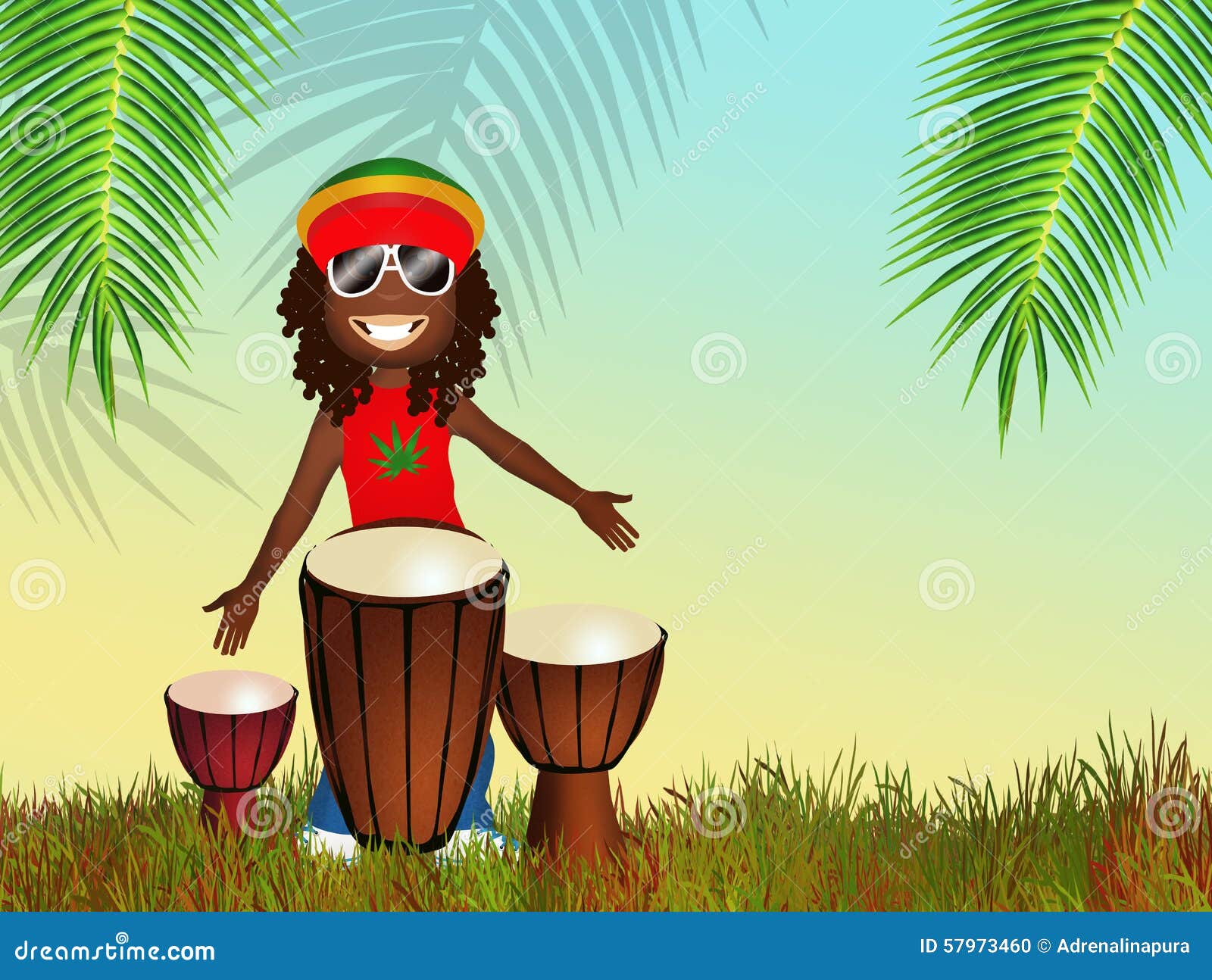 Young Rasta Man Playing Drums Cartoon Vector | CartoonDealer.com #222905579