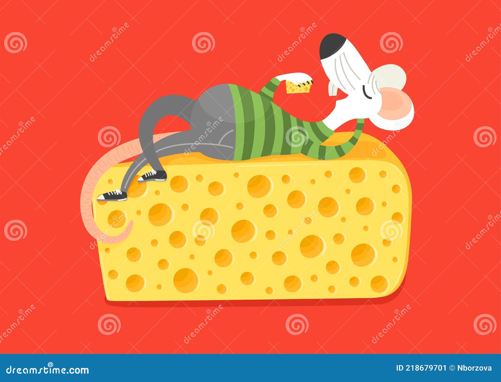 Funny rat on cheese stock vector. Illustration of drawing - 218679701