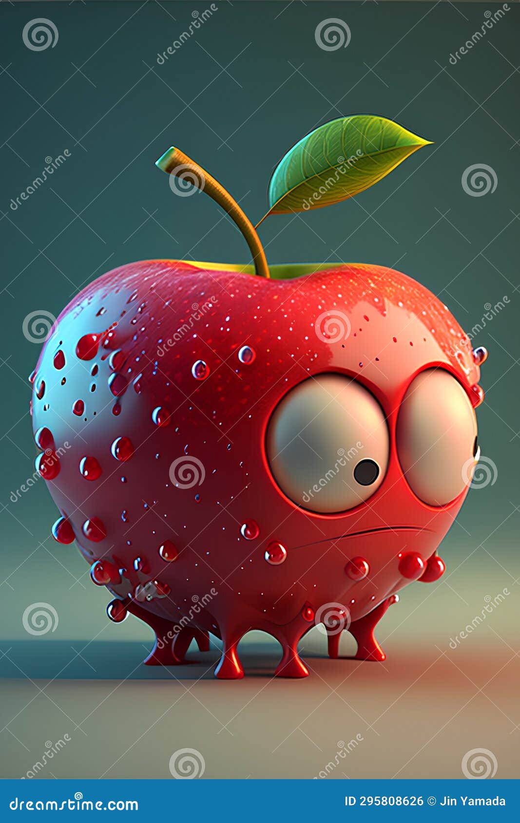 Funny Red Apple with Eyes and Mouth. 3d Illustration Stock Illustration ...