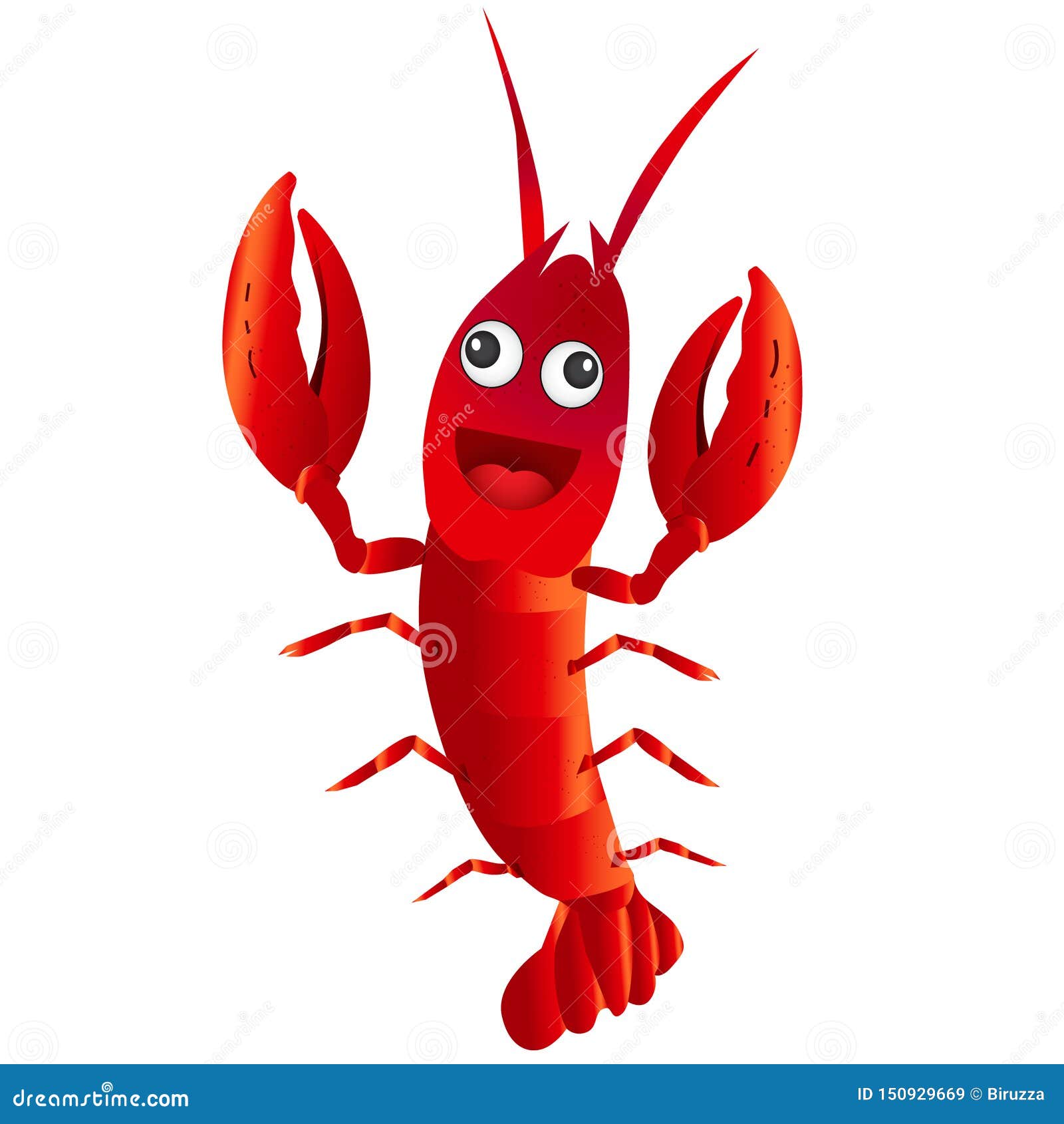Funny Red Cartoon Character Crayfish on White Background.Vector ...