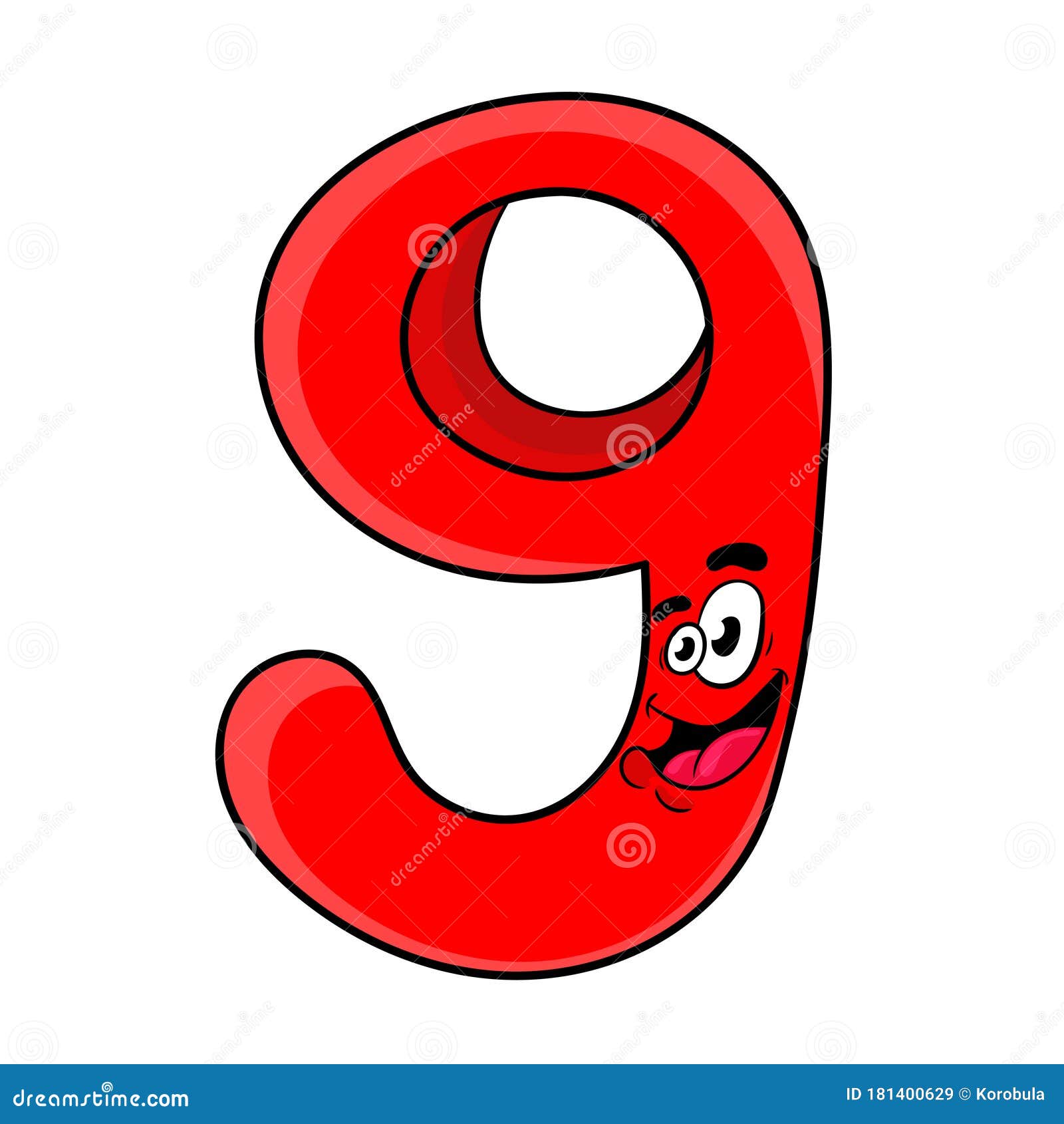 Funny Red Cartoon Number Nine Character Design Vector Illustration ...