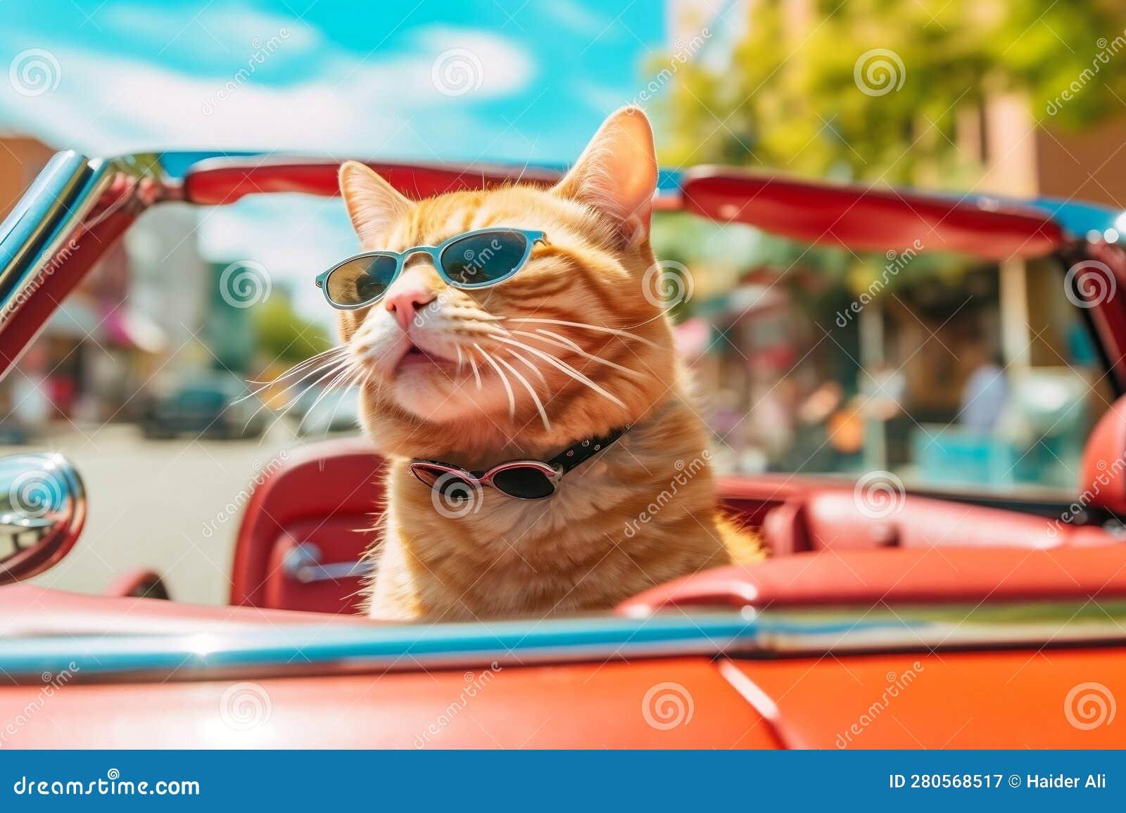 Funny Red Cat in Convertible Sunny. Generative AI Stock Illustration ...