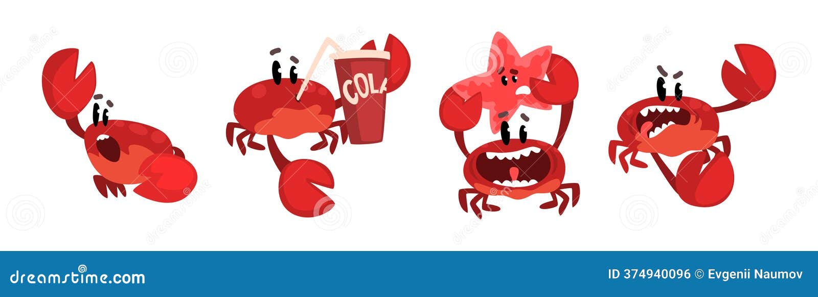 Red Crab Character As Aquatic Mammal With Pair Of Pincers Smiling ...