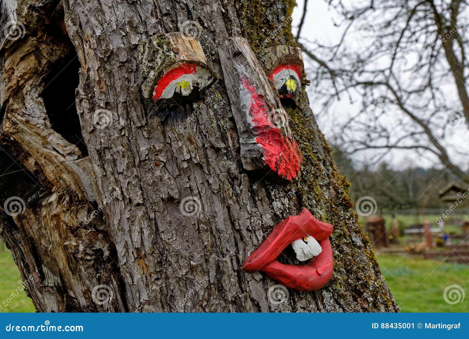 Funny Red Face on Tree Bark Editorial Photo - Image of tree, texture ...