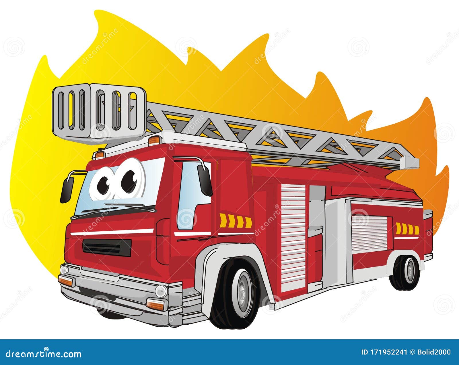 Funny fire truck on fire stock illustration. Illustration of engine ...