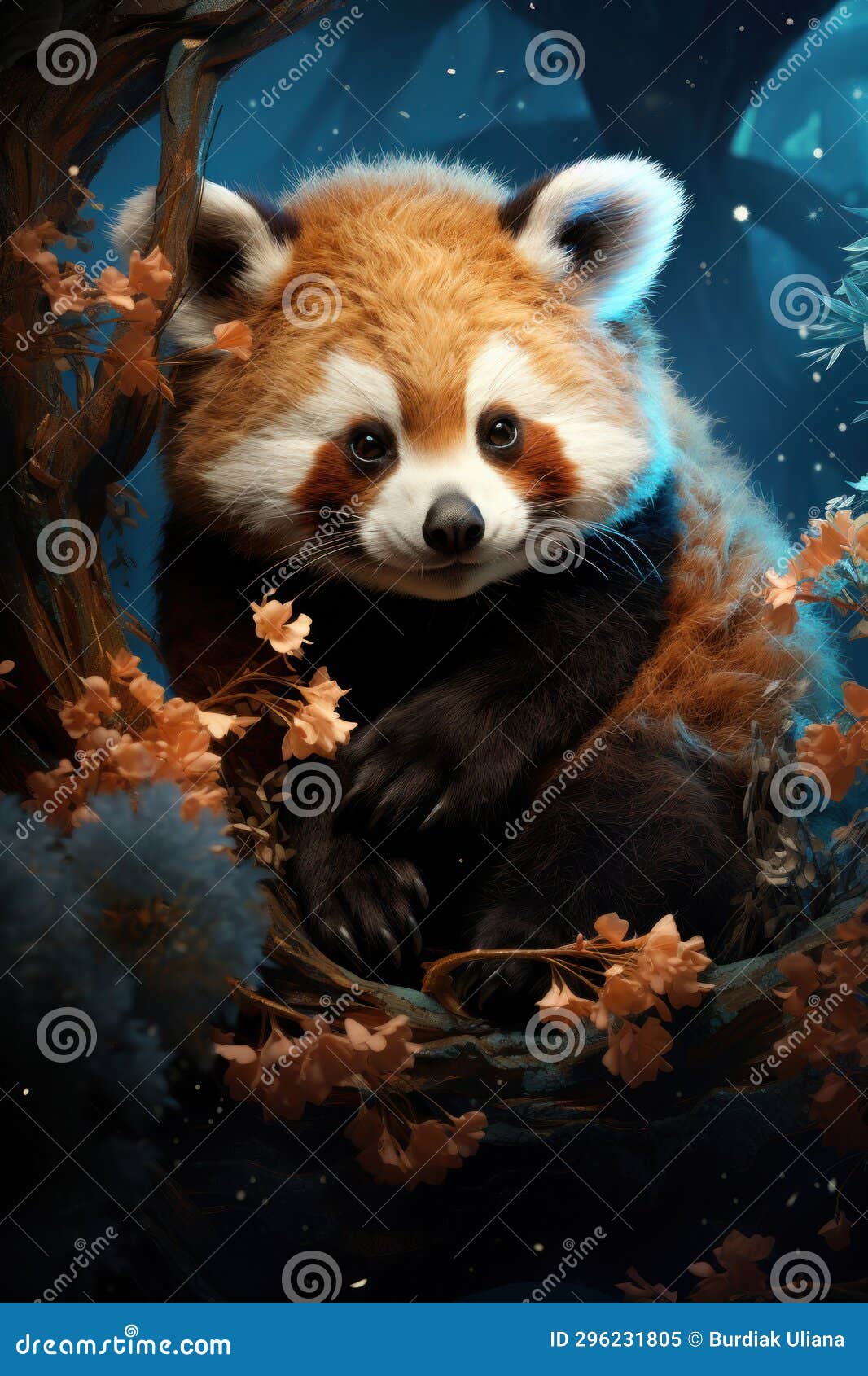 Funny Red Panda in Flowers. Created with Generative AI Stock ...
