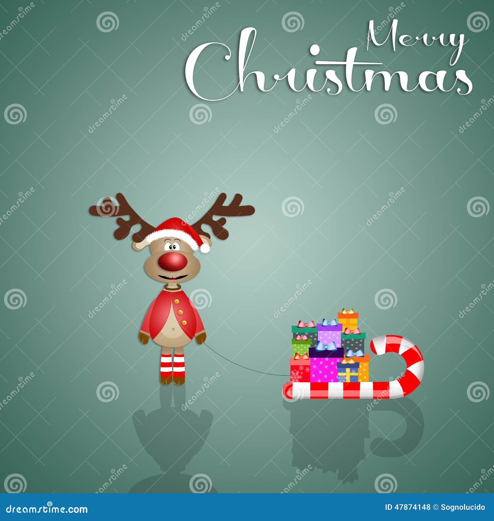 Funny Reindeer with Slide at Christmas Stock Illustration ...