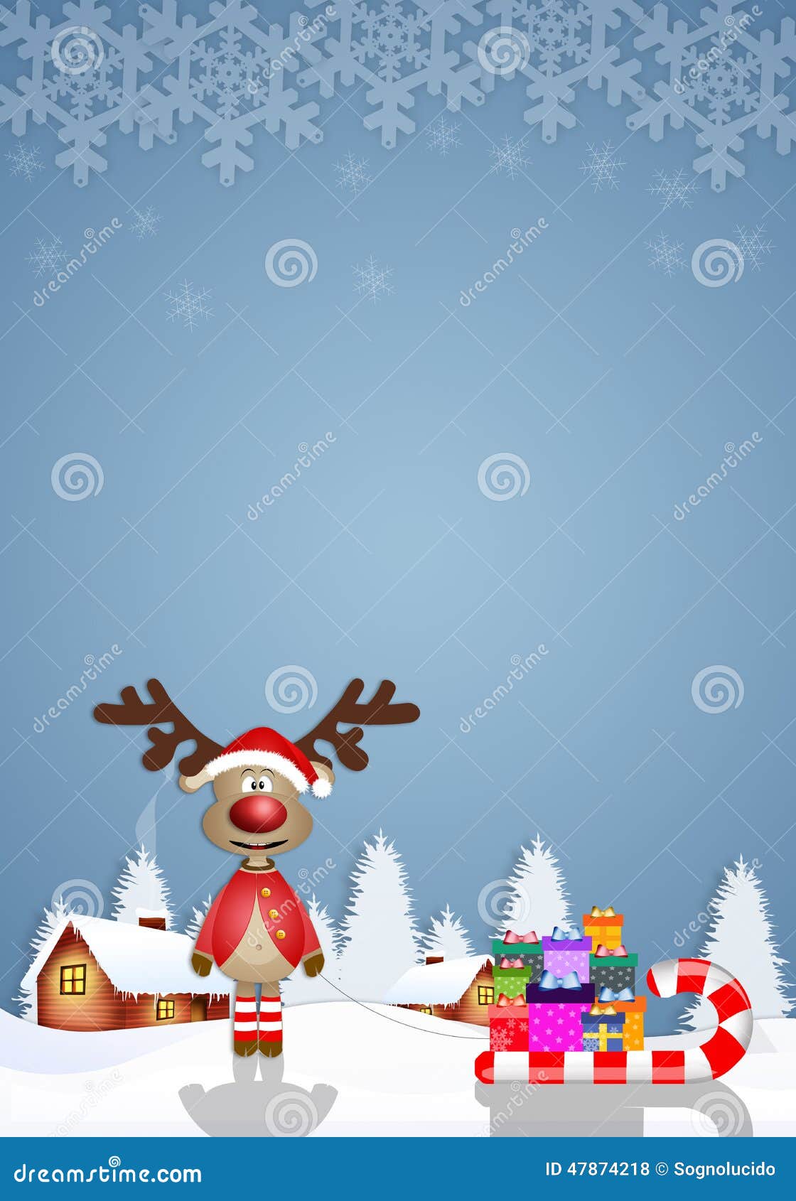 Funny Reindeer with Slide at Christmas Stock Illustration ...