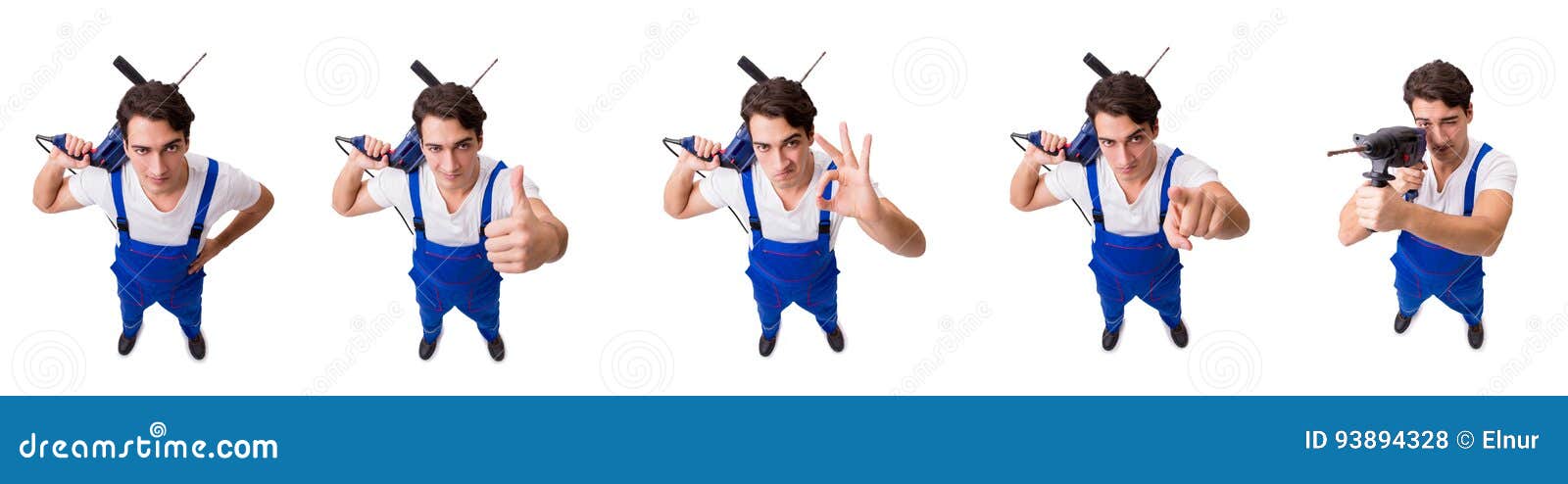 The Funny Repairman with Drill Isolated on White Stock Photo - Image of ...