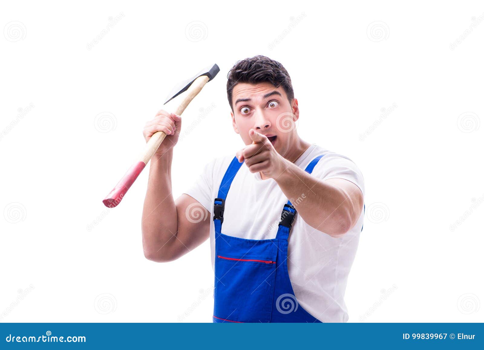 The Funny Repairman Isolated on White Stock Image - Image of overalls ...