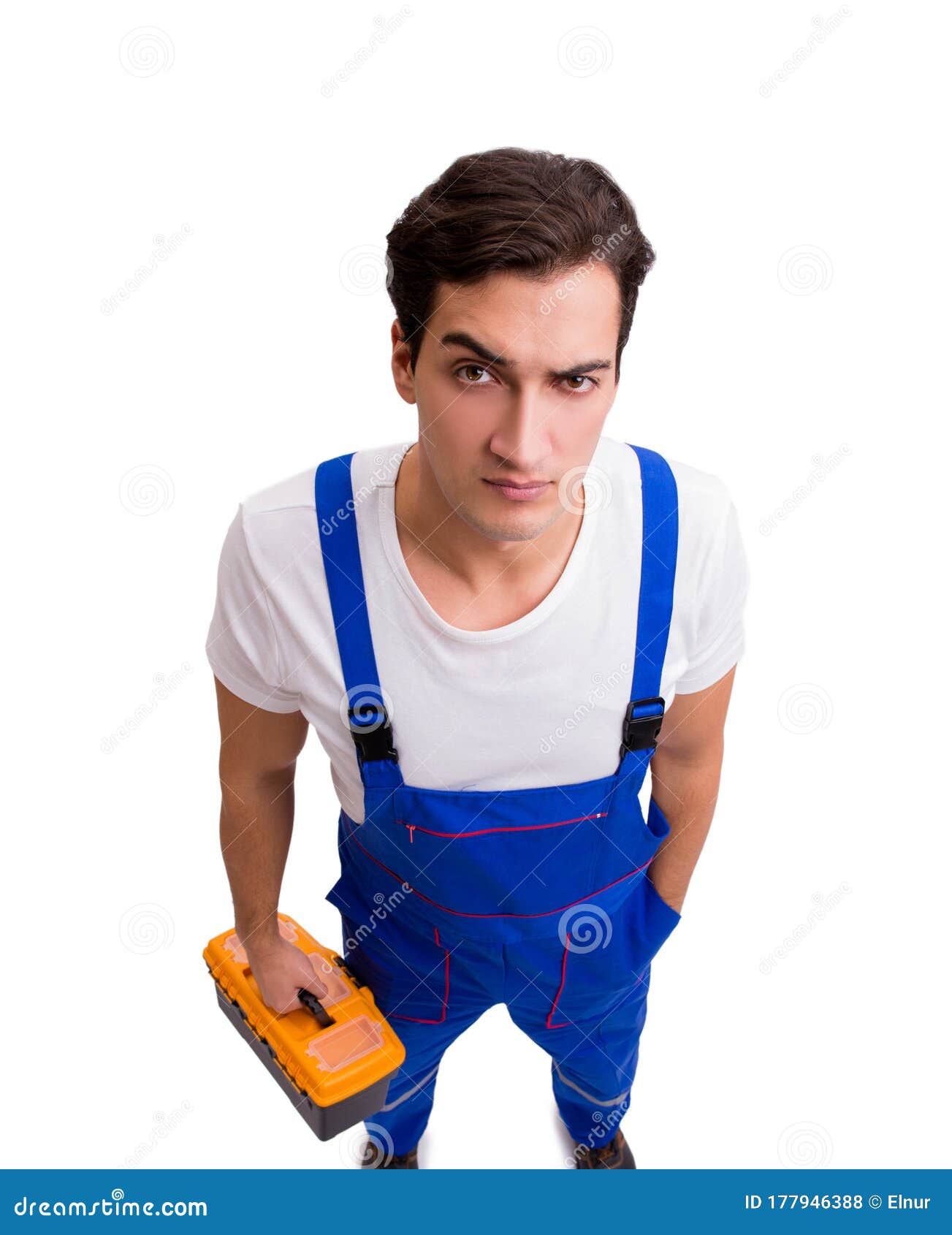 Funny Repairman with Tools Isolated on White Stock Photo - Image of ...