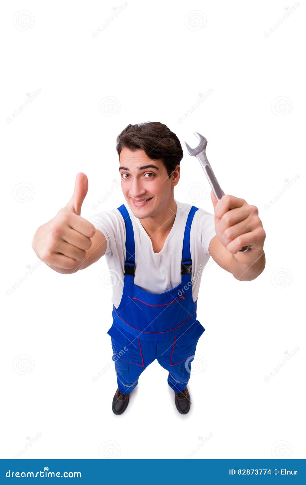 The Funny Repairman with Tools Isolated on White Stock Photo - Image of ...