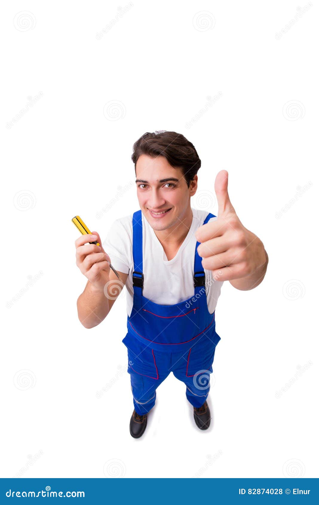 The Funny Repairman with Tools Isolated on White Stock Photo - Image of ...