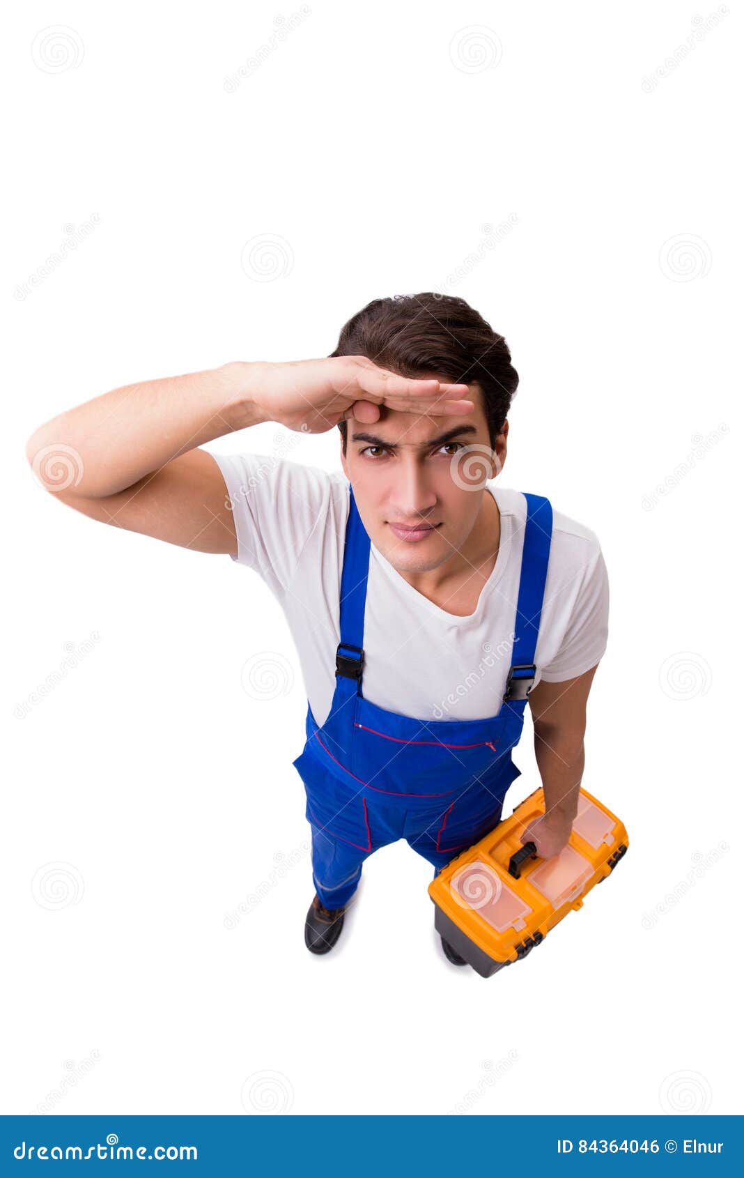 The Funny Repairman with Tools Isolated on White Stock Photo - Image of ...