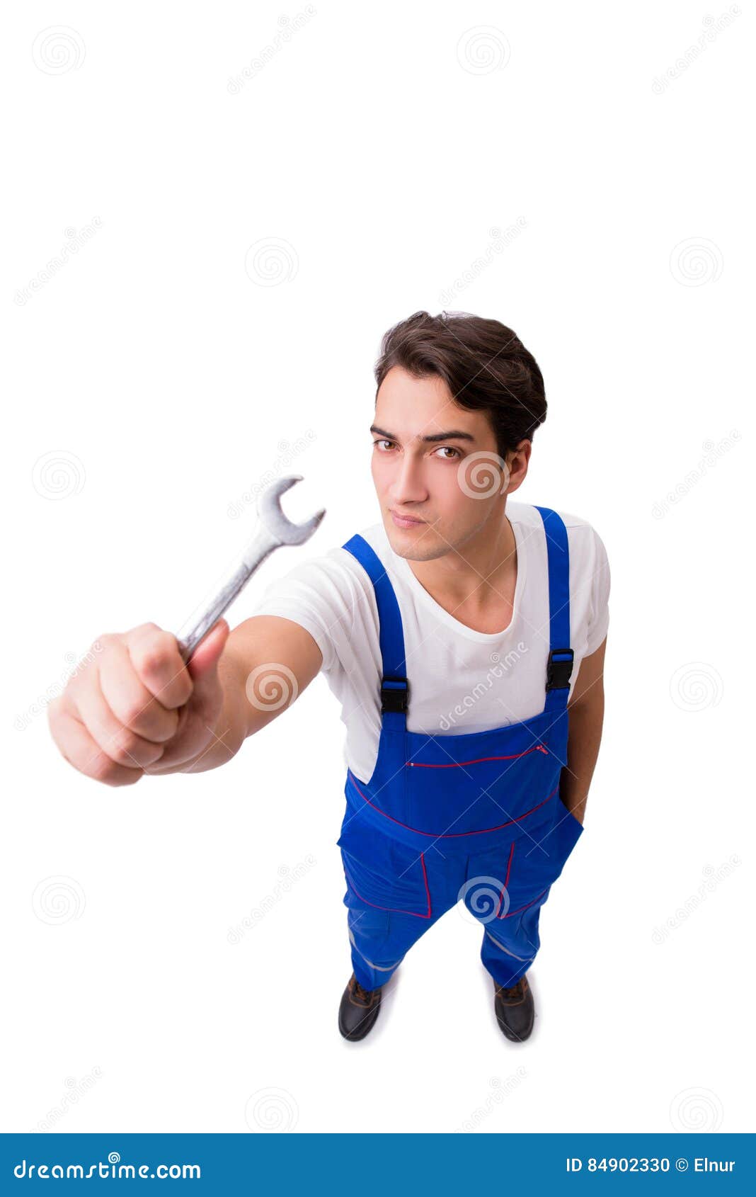 The Funny Repairman with Tools Isolated on White Stock Photo - Image of ...