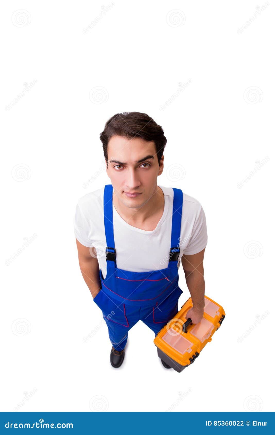 The Funny Repairman with Tools Isolated on White Stock Photo - Image of ...