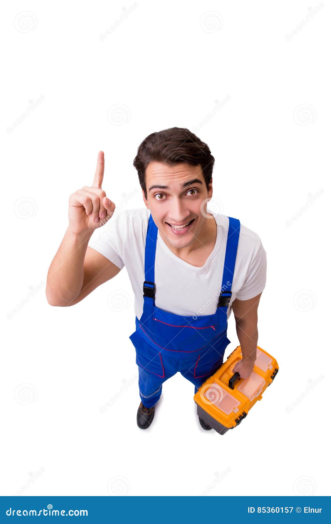 The Funny Repairman with Tools Isolated on White Stock Image - Image of ...