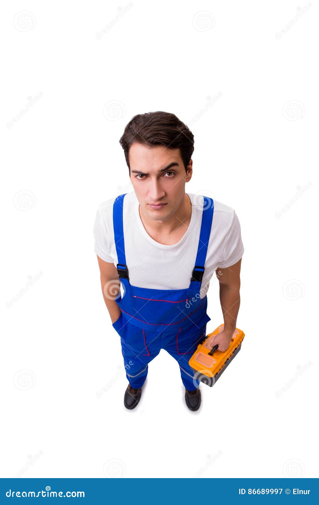 The Funny Repairman with Tools Isolated on White Stock Image - Image of ...