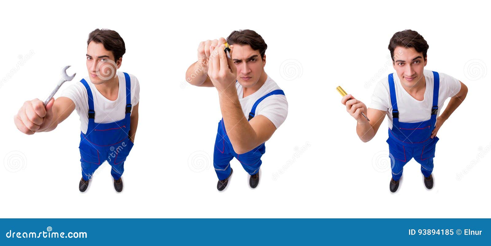 The Funny Repairman with Tools Isolated on White Stock Image - Image of ...