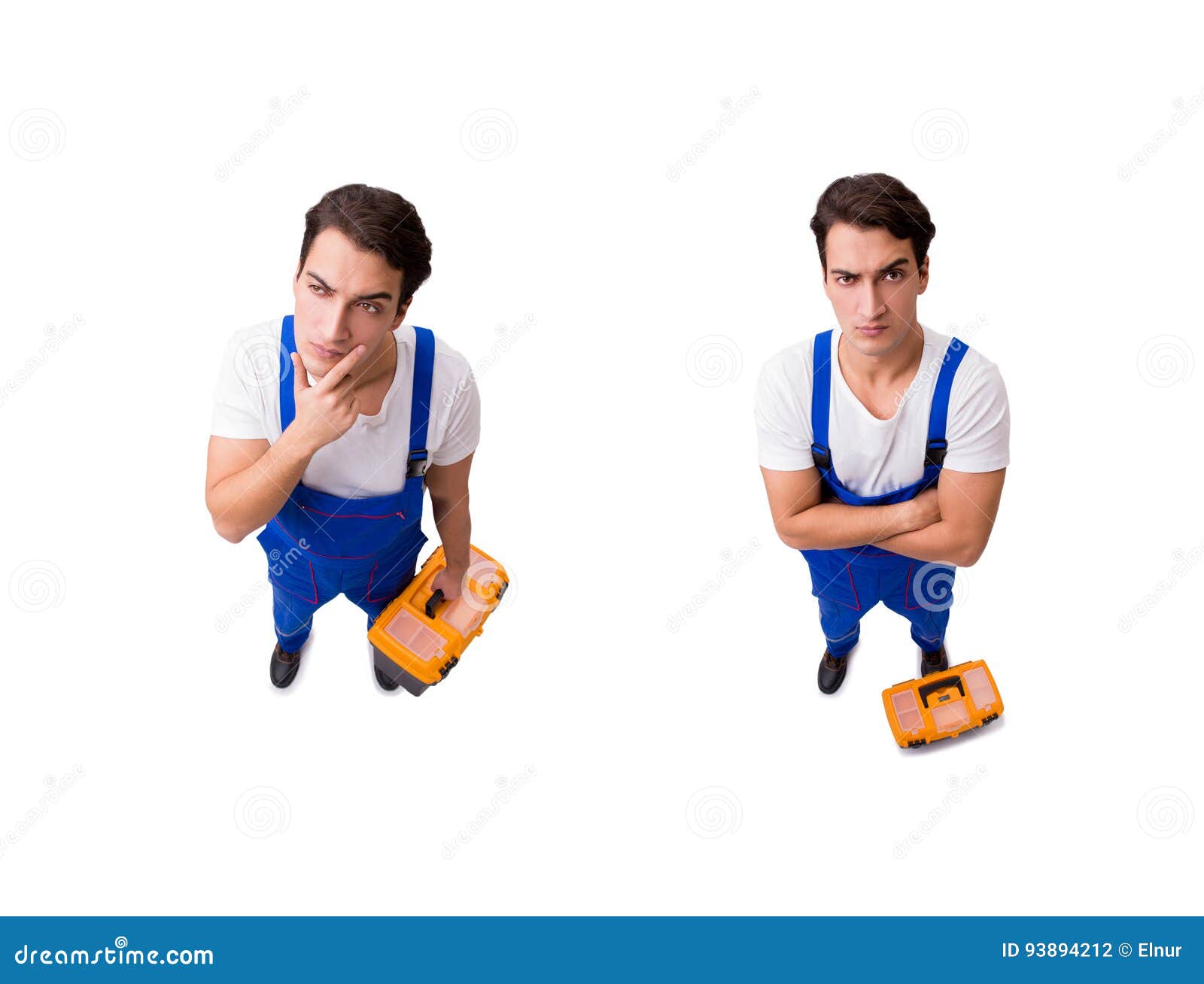 The Funny Repairman with Tools Isolated on White Stock Photo - Image of ...