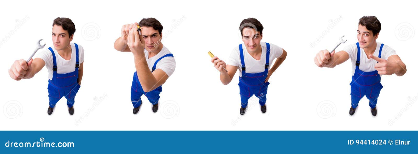 The Funny Repairman with Tools Isolated on White Stock Photo - Image of ...